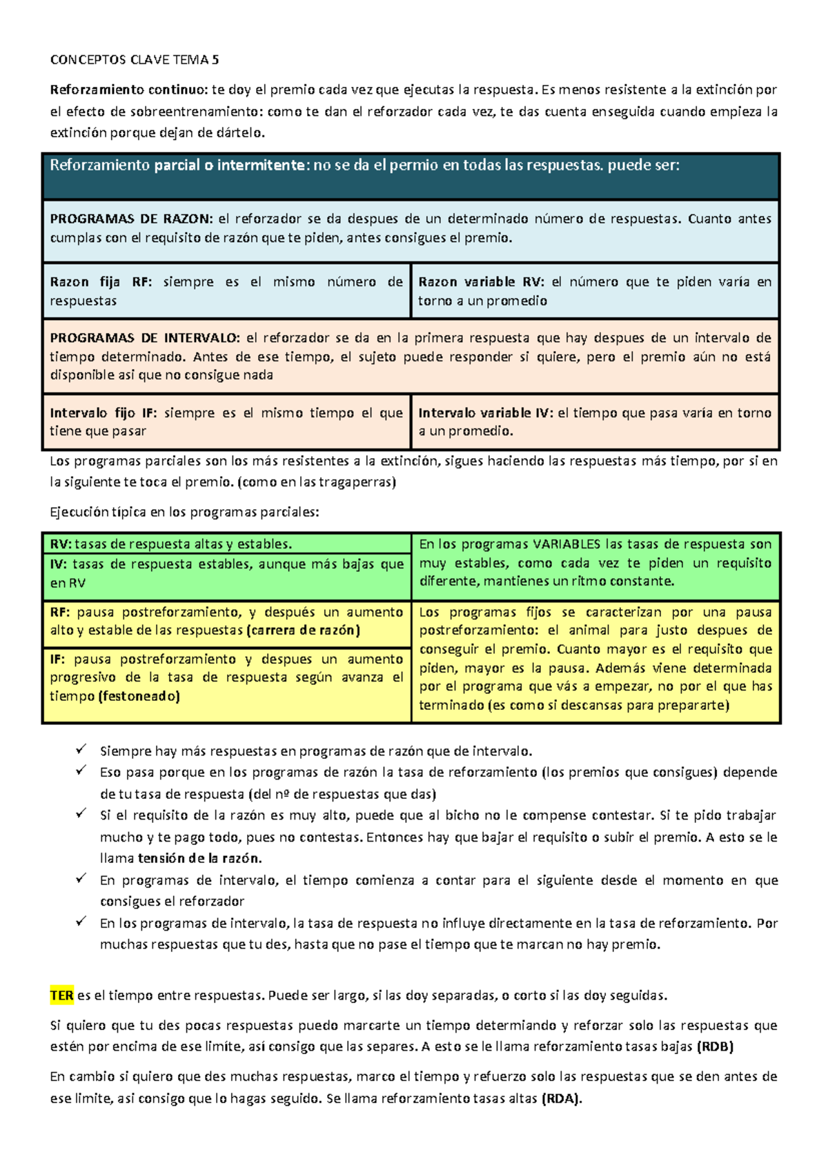 Conceptos Clave TEMA 5 - CONCEPTOS CLAVE TEMA 5 Reforzamiento continuo: te doy el premio cada ...