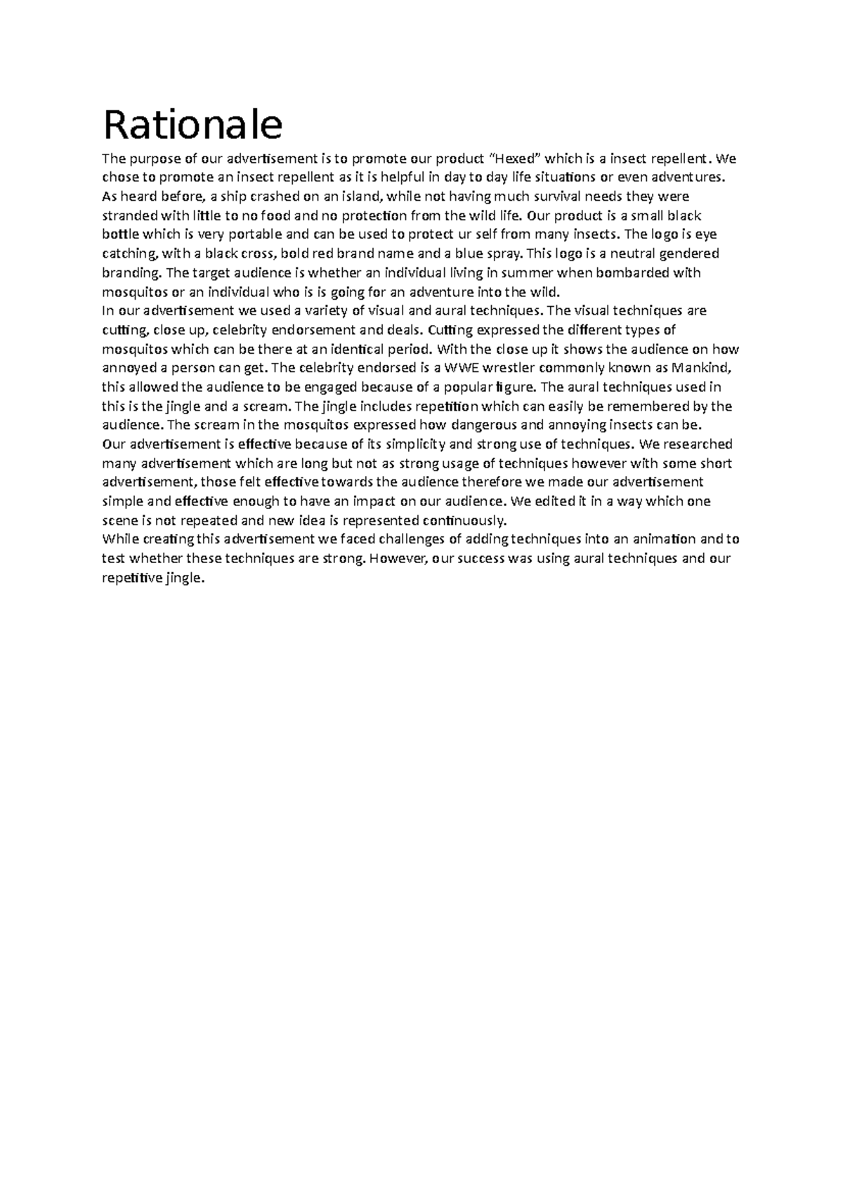 Ratinale - English rationale for video - EDUC6124 - UoN - Studocu