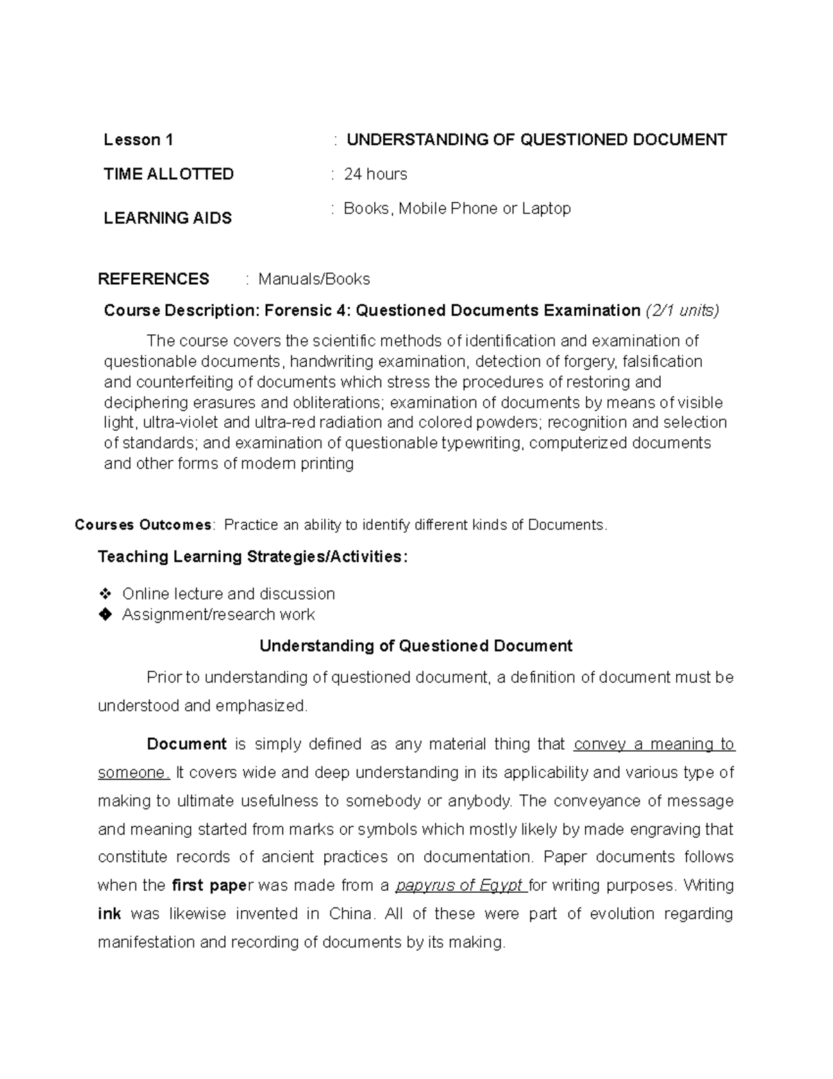 Forensic Study notes - Lesson 1 : UNDERSTANDING OF QUESTIONED DOCUMENT ...