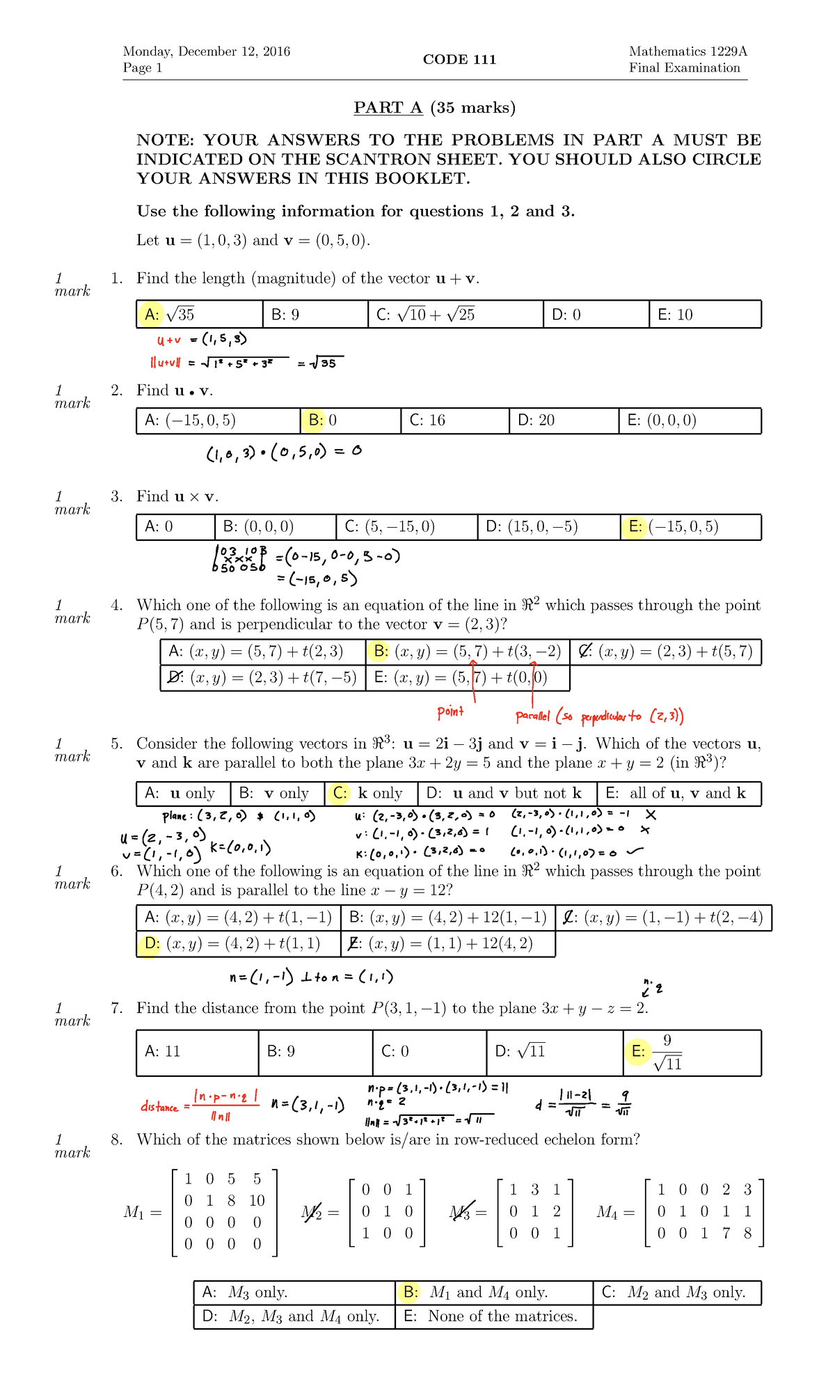 2016 Final 1229 - Monday, December 12, 2016 Page 1 CODE 111 Mathematics ...