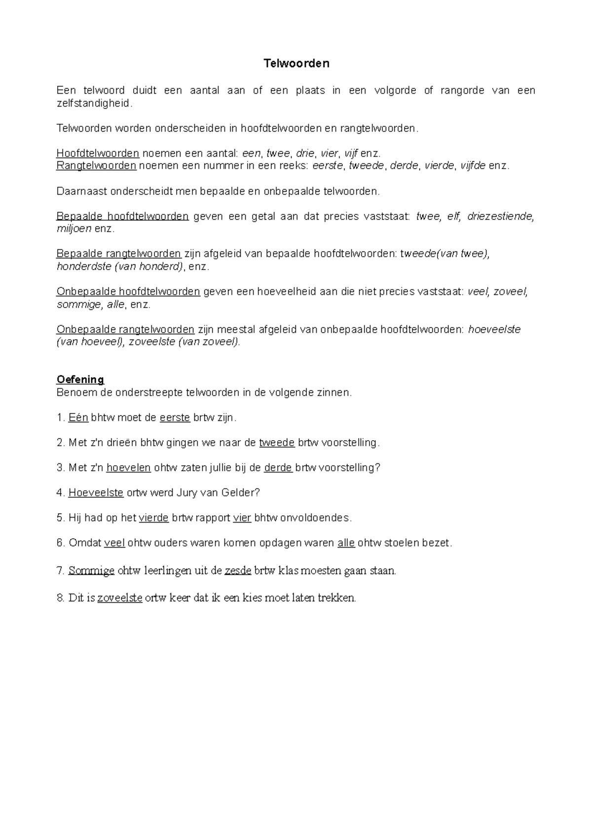 Extra uitleg 2e klas telwoorden - Telwoorden Eenzelfstandigheid ...