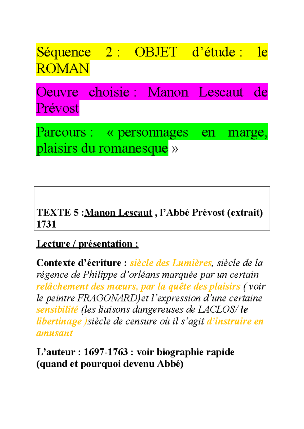 Texte 6 - analyse linéaire - Séquence 2 : OBJET d’étude : le ROMAN ...