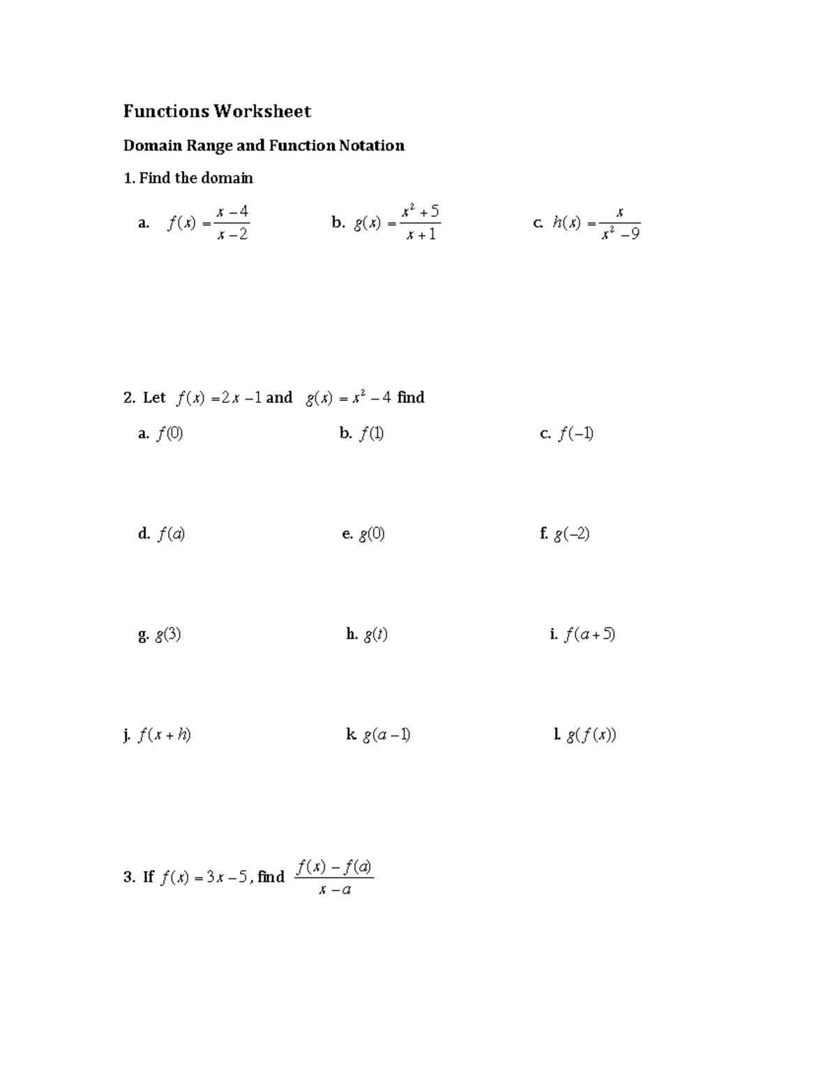 Functions Worksheet - complete - Functions鈀 Worksheet鈀 **Domain鈀 Range鈀 ...