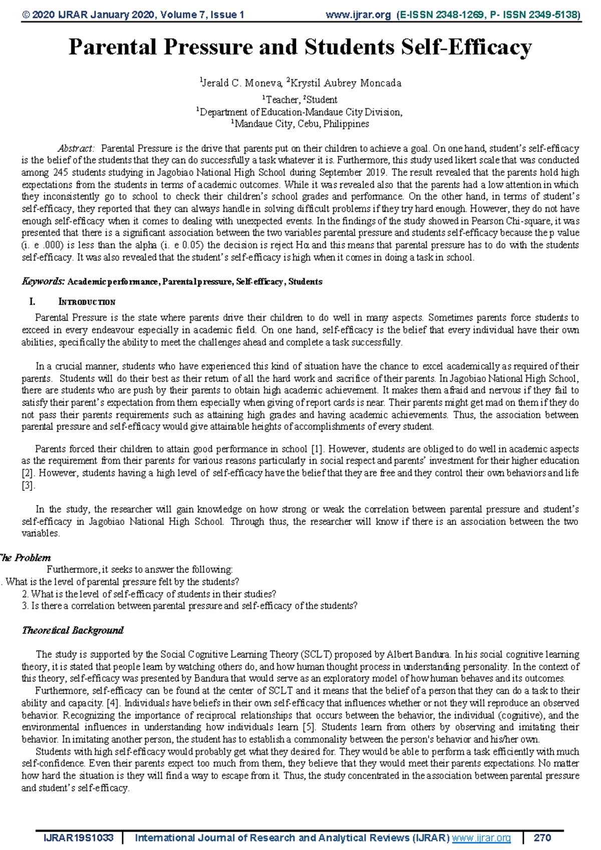 Parentalpressureandstudentsefficacy - Parental Pressure and Students ...