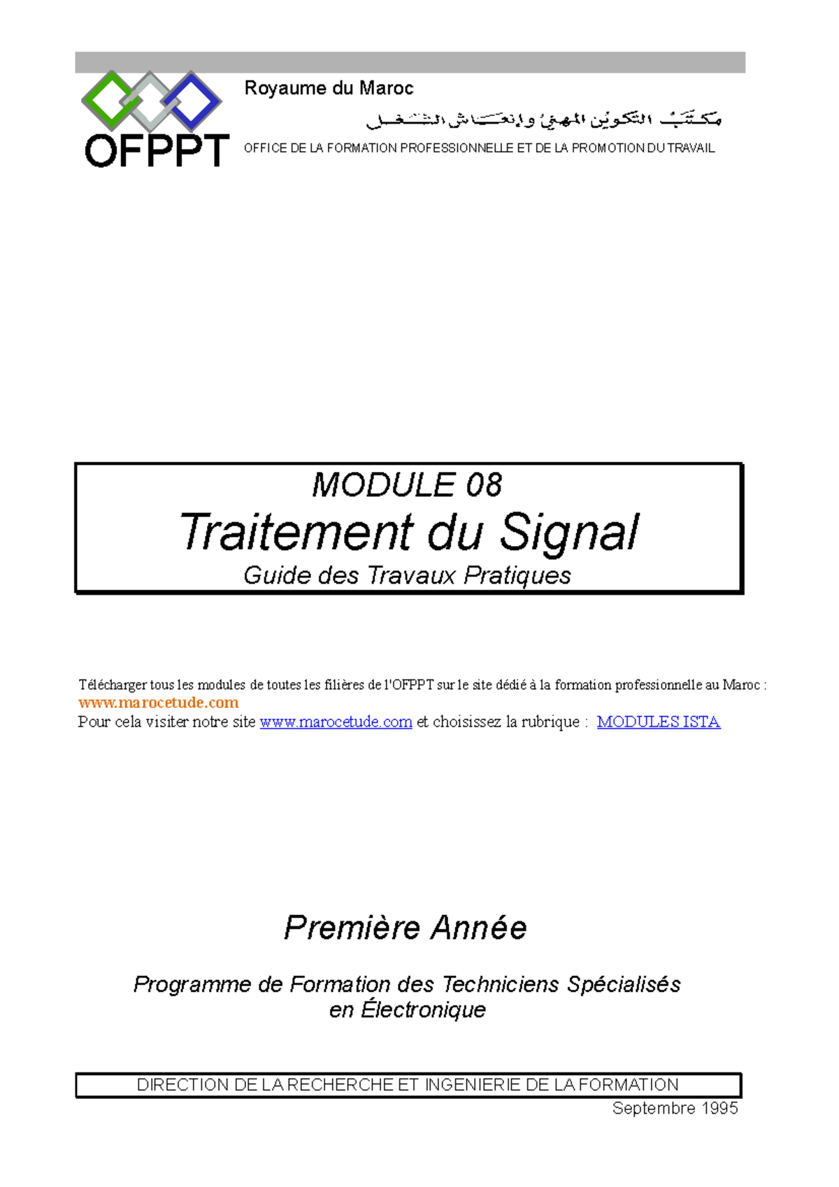 Traitement_de_signal_TS_TP - Royaume du Maroc OFFICE DE LA FORMATION ...