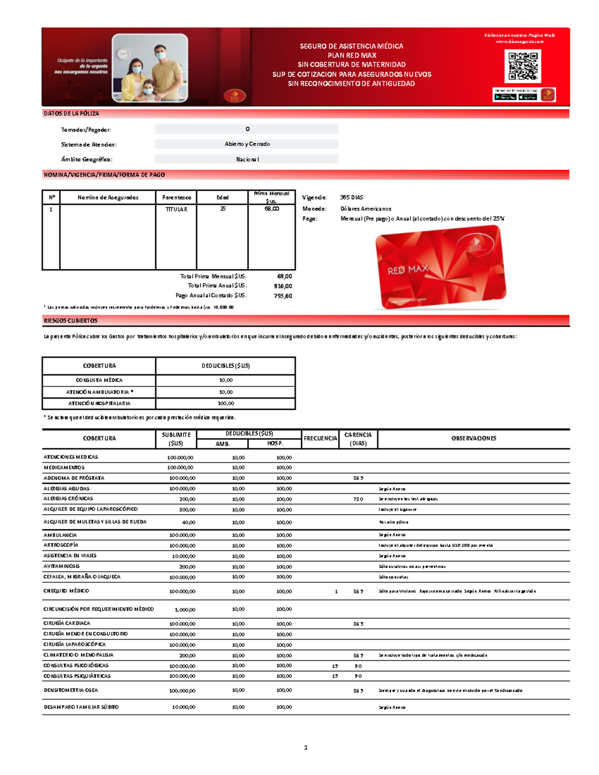 0 - RED MAX - seguro de salud Bisa - Tomador/Pagador: Sistema de Atencion: Ámbito Geográfico: N ...