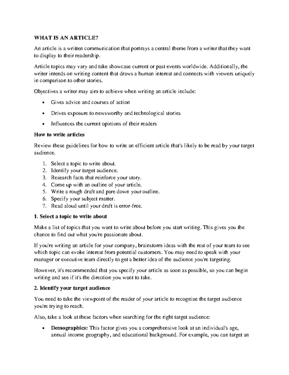 WHAT IS AN Article Course WHAT IS AN ARTICLE An Article Is A