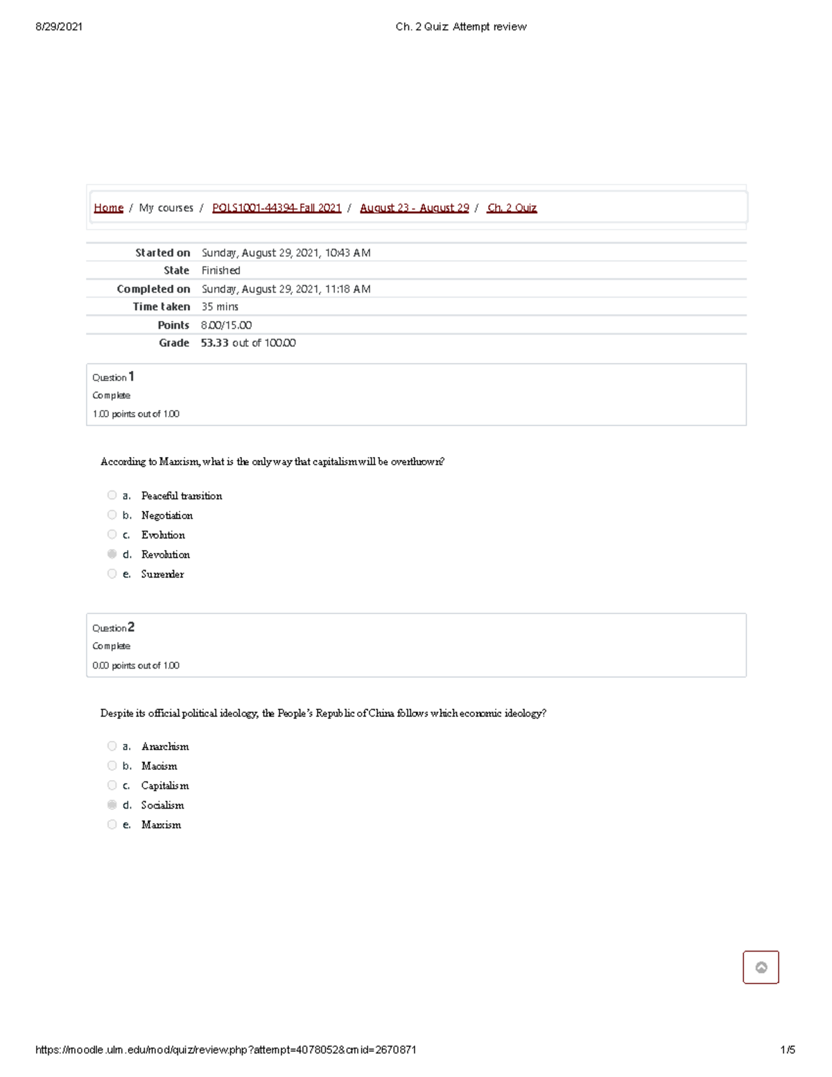 Ch - ch.2 quiz answers - Home / My courses / POLS1001-44394-Fall 2021 ...