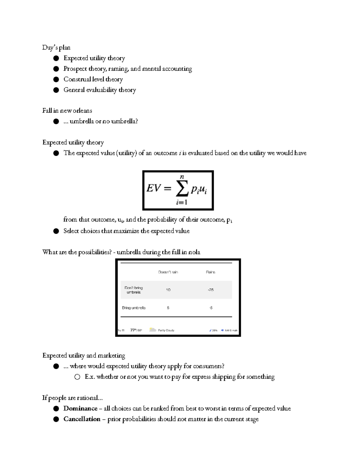 (7) Behavioral Decision Theory - Day’s plan Expected utility theory ...