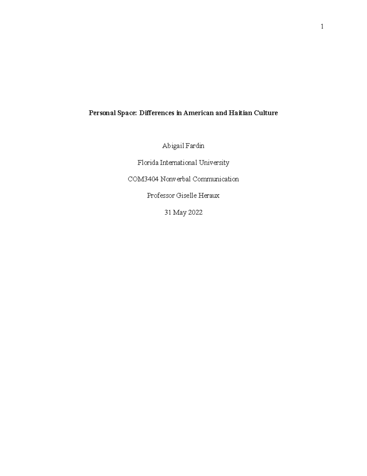 Personal Space Differences in American and Haitian Culture - Edward T ...