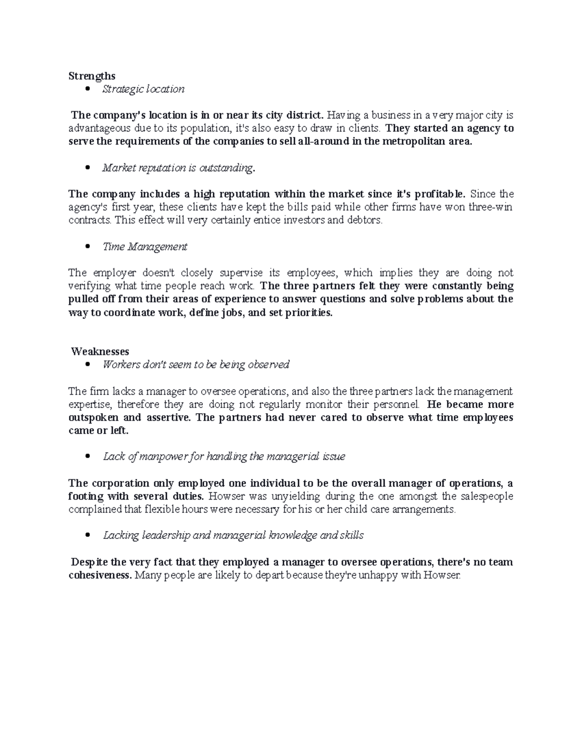 Case Study- S and Wasd - Strengths Strategic location The company's ...