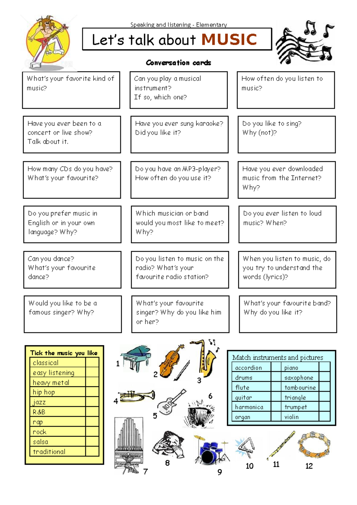 2576 lets talk about music - Speaking and listening - Elementary Let’s ...