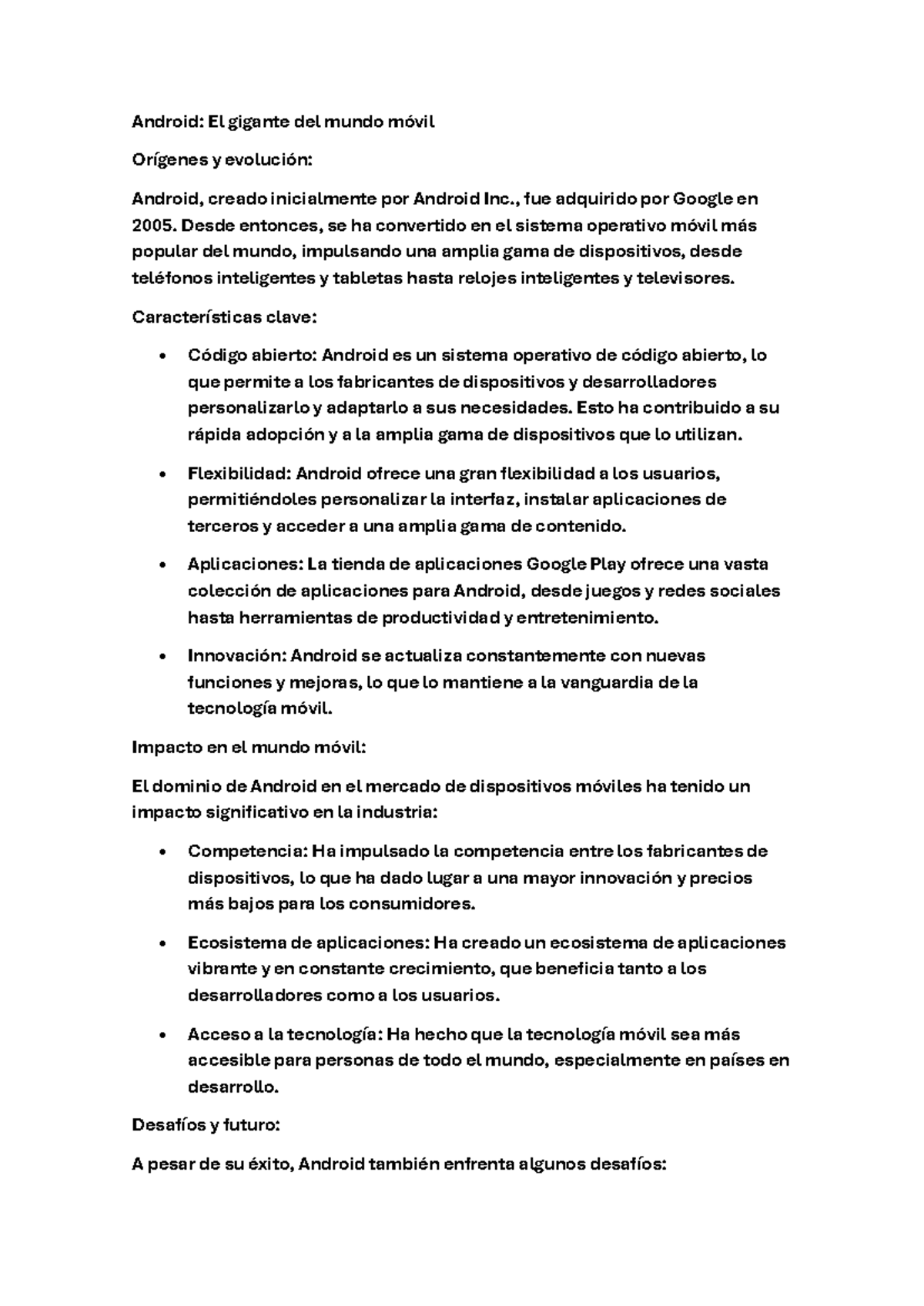 Android - sadasdasdasd - Android: El gigante del mundo móvil Orígenes y evolución: Android ...