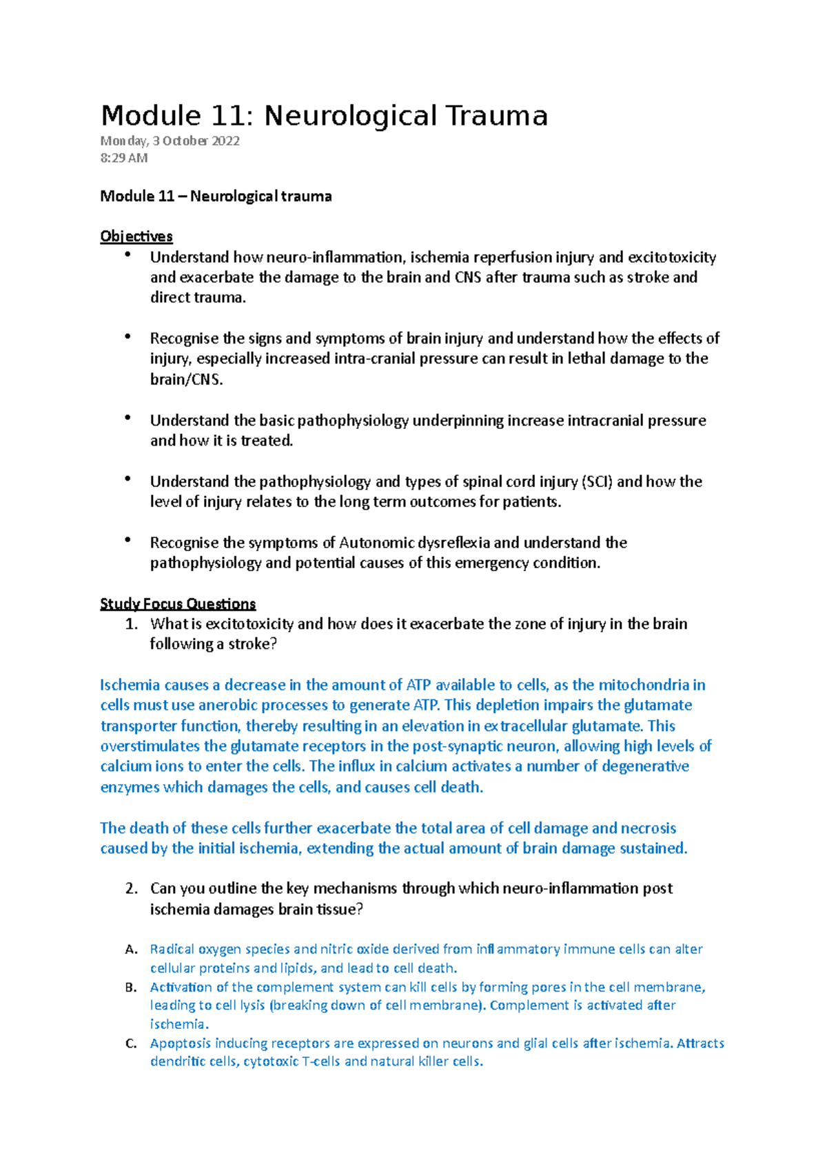Module 11 Neurological Trauma - Module 11: Neurological Trauma Monday ...