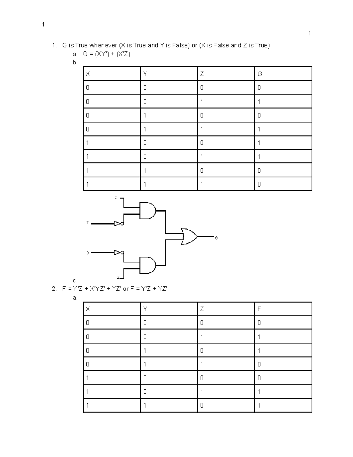 Homework 1 - CS 333 - 1 1 G is True whenever (X is True and Y is False ...