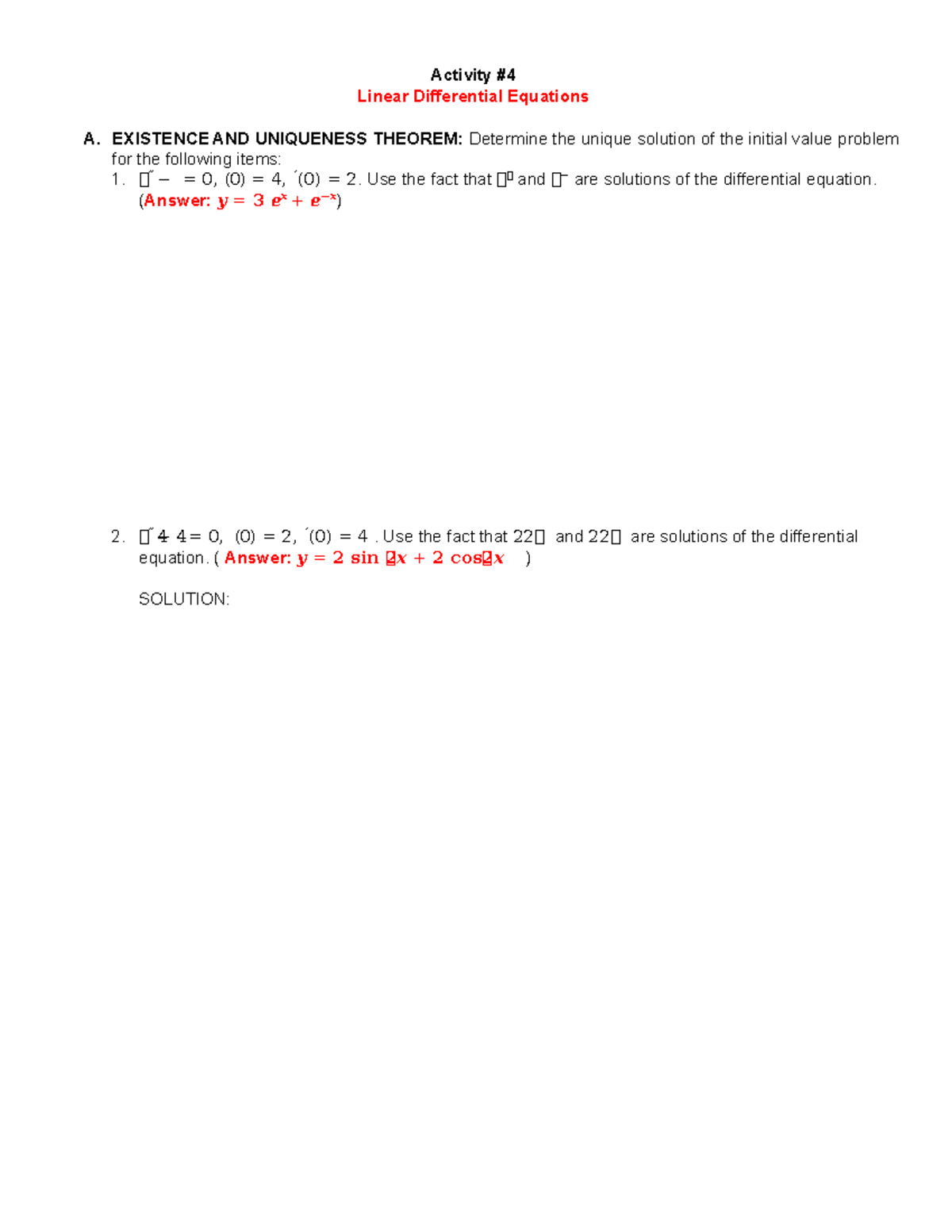 Module 4- Linear Differential Equations (Theory of Solutions ...