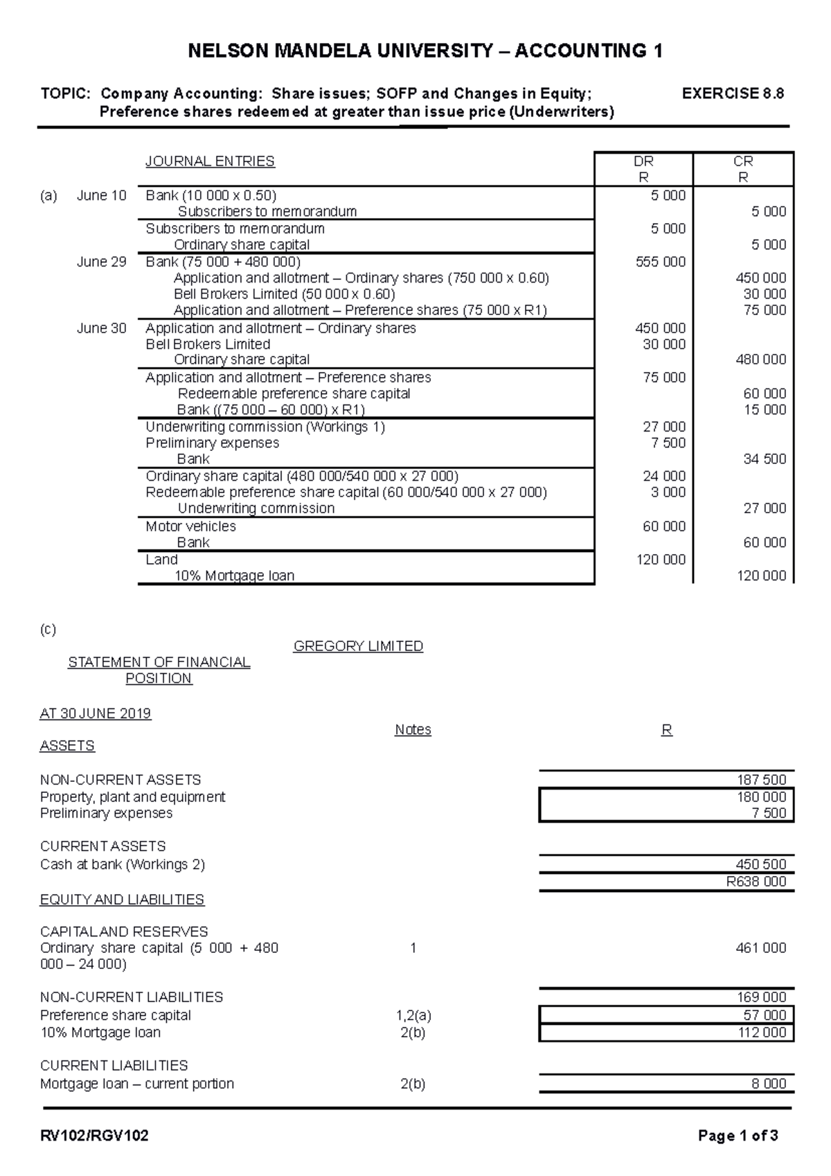 EXER 8.8 SOL (2023) - Tutorial solution - TOPIC: Company Accounting ...