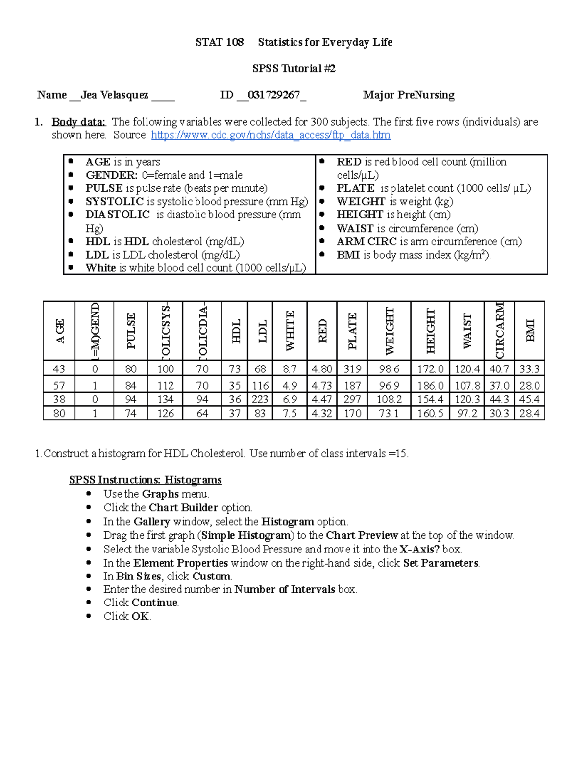 Body data week 4 for students - STAT 108 Statistics for Everyday Life ...