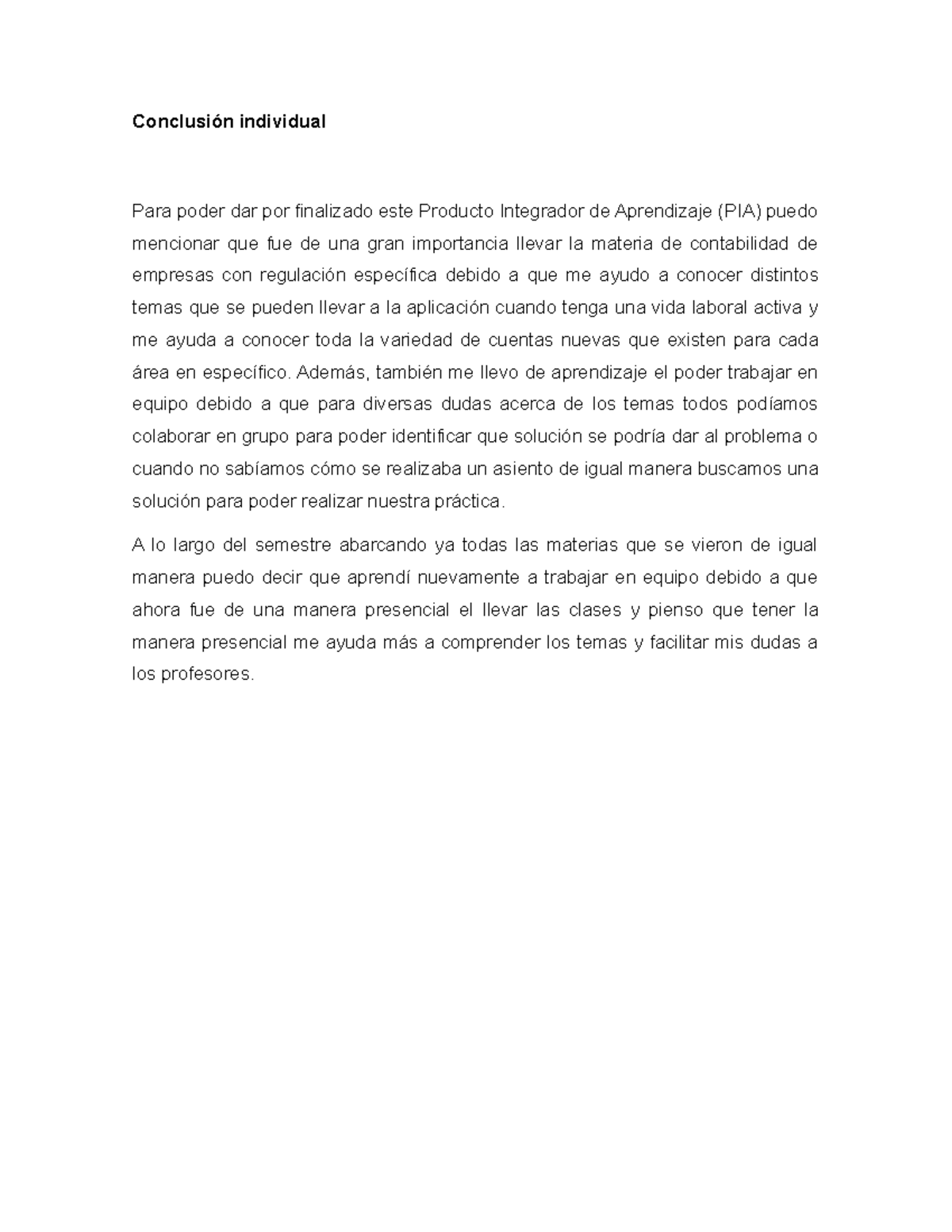 Conclusión individual PIA - Conclusión individual Para poder dar por ...