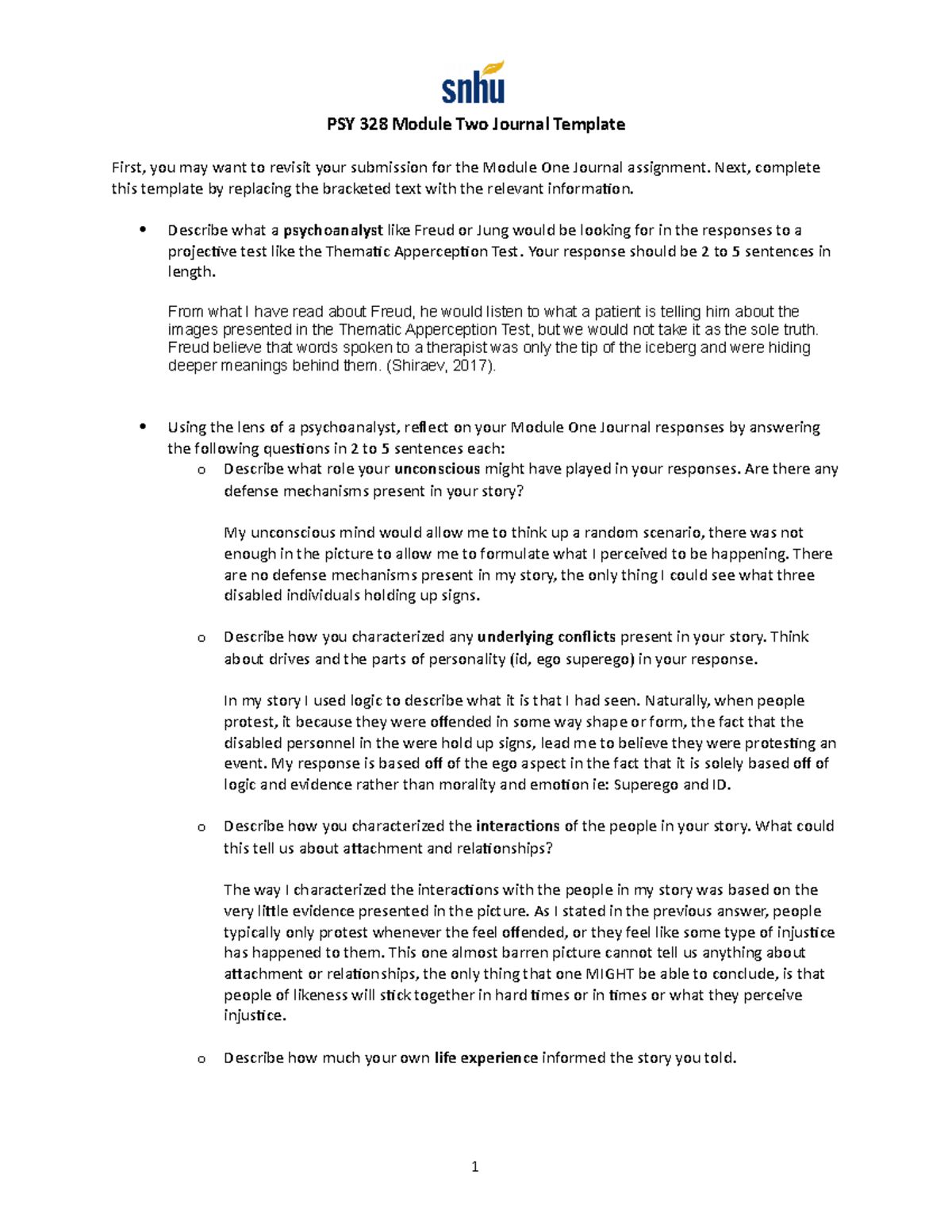 PSY 328 Module Two Journal Template - PSY 328 Module Two Journal Template First, you may want to ...