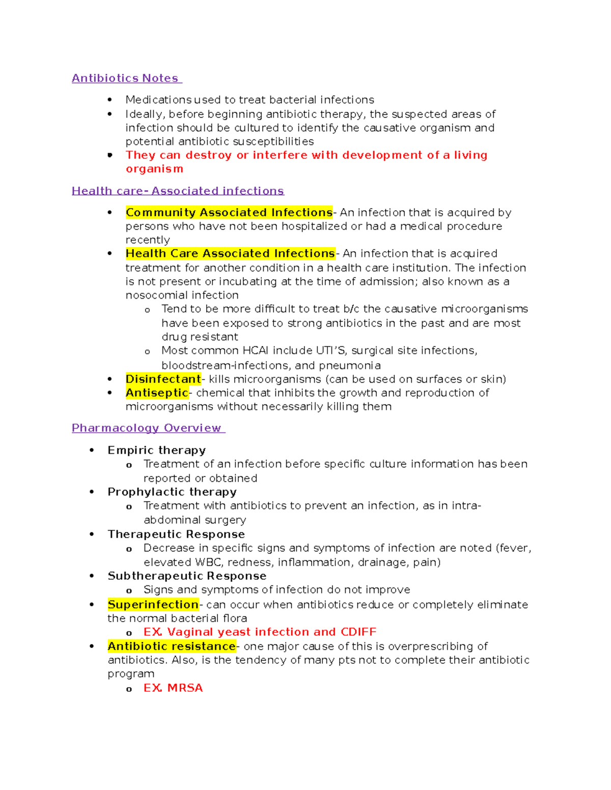 Antibiotics Notes copy - Antibiotics Notes Medications used to treat ...