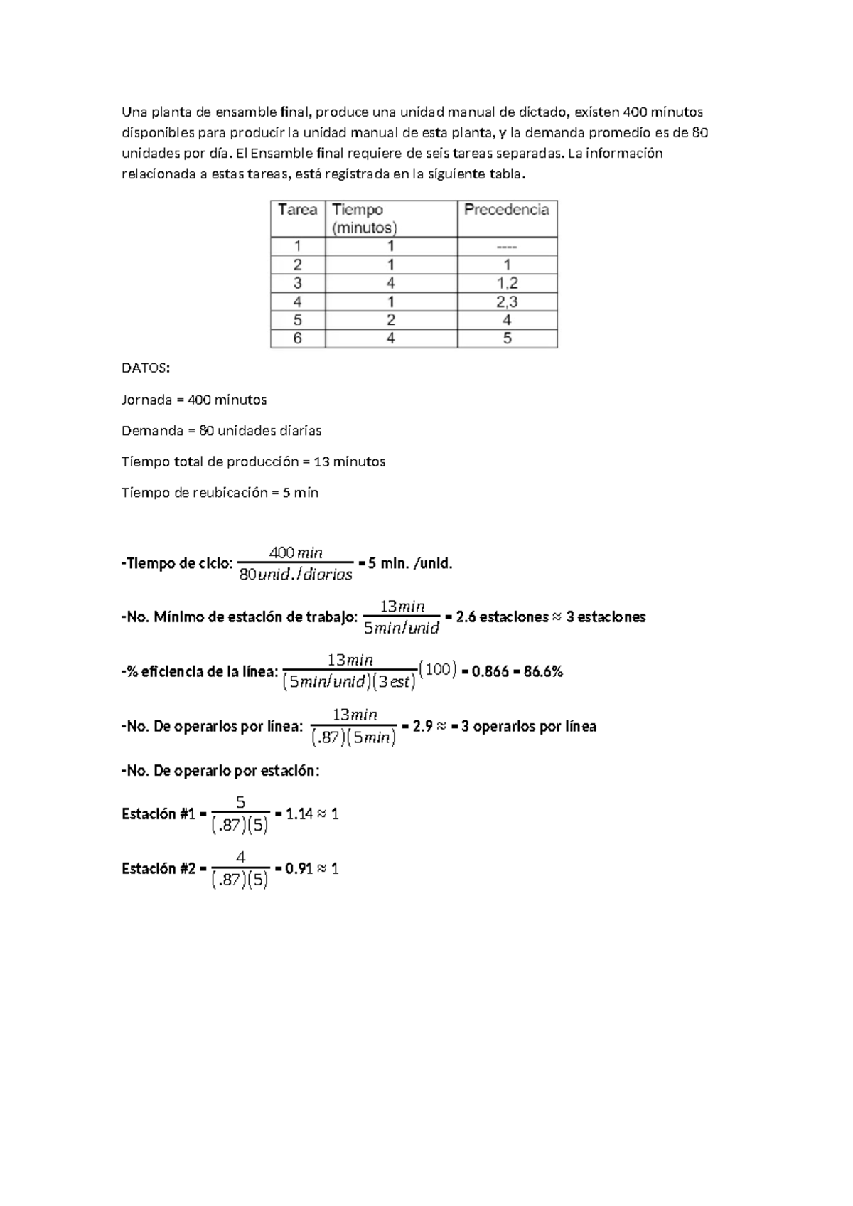 Balance de linea - dasdasdasd asd - Una planta de ensamble final ...