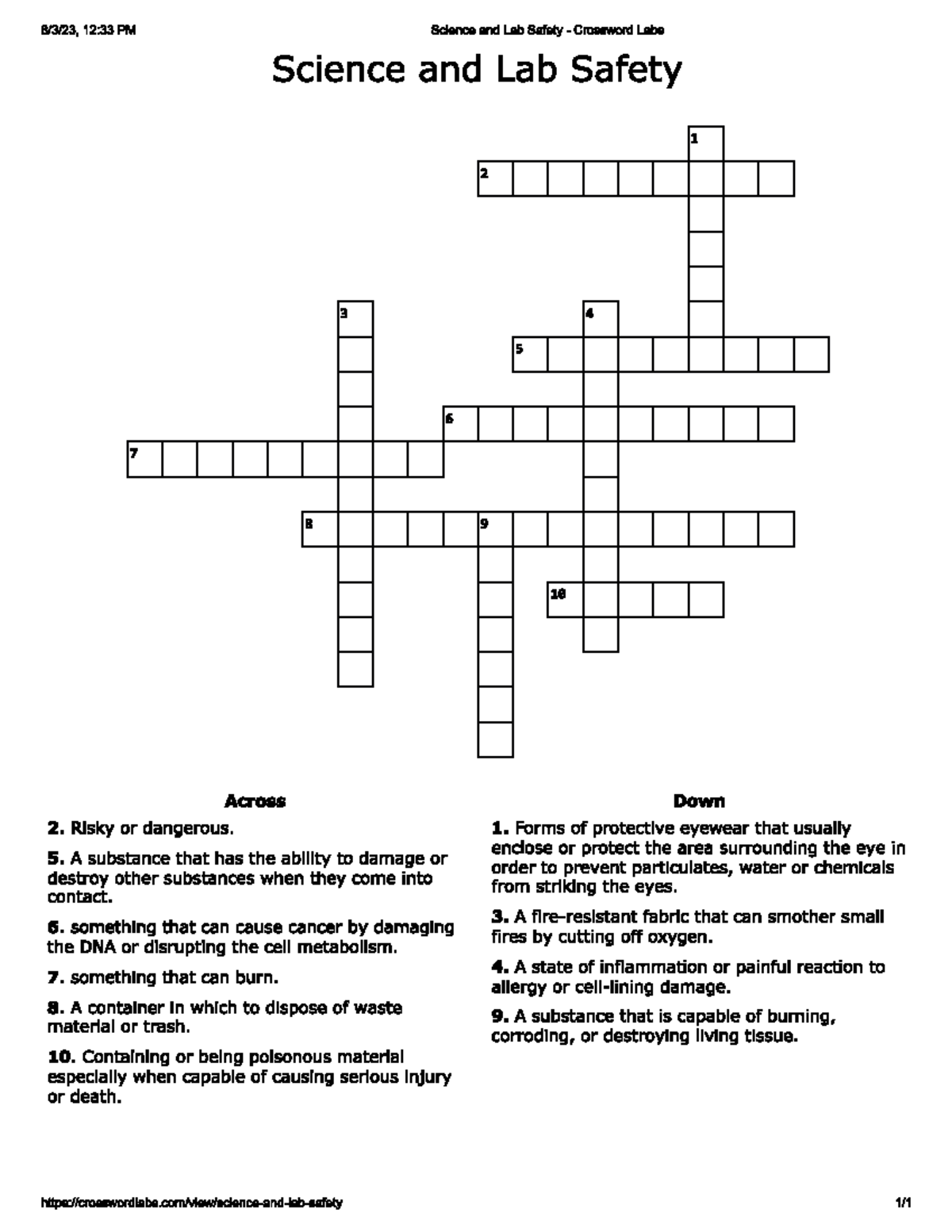Science Safety Crossword - HY 104 - Studocu