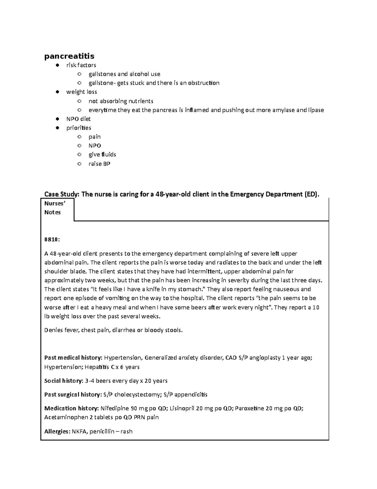 Acute Pancreatitis NGN Case Study - pancreatitis risk factors ...