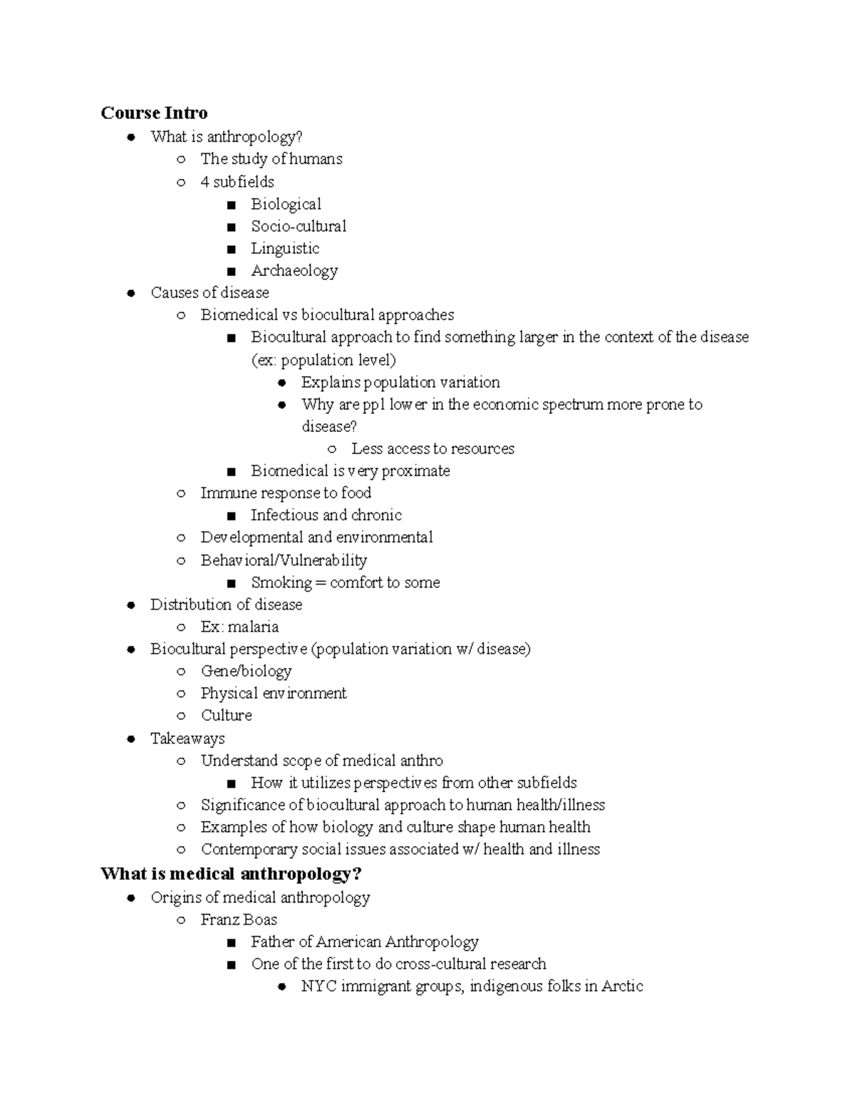 ANTH 243 Exam 1 Class Notes - Course Intro What is anthropology? The ...