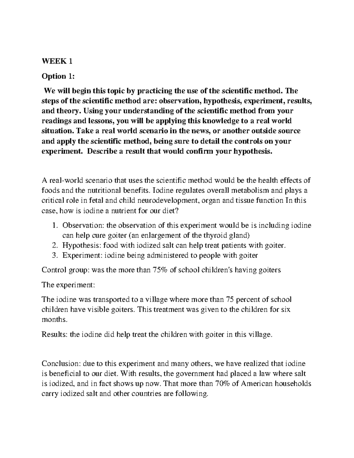 Chem discussion posts - WEEK 1 Option 1: We will begin this topic by ...