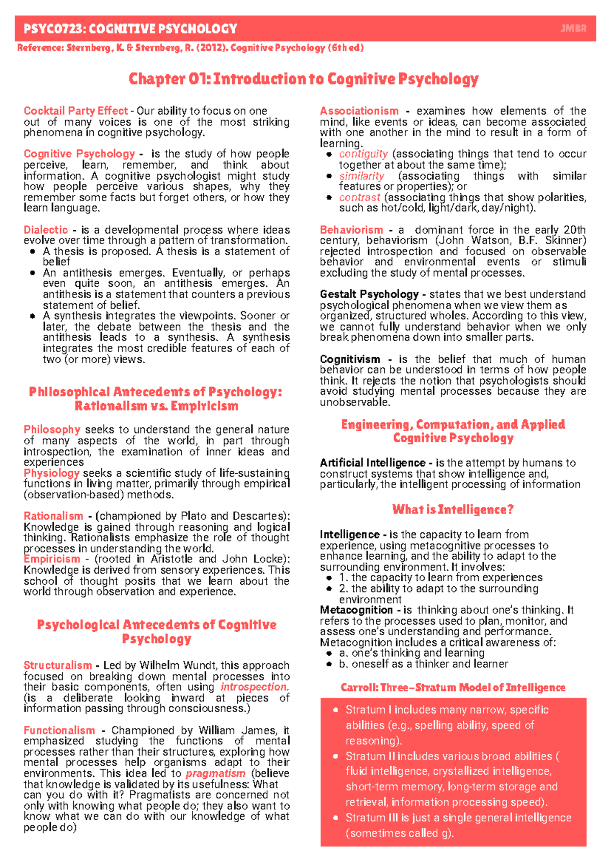 Cognitive Psychology Chapter 01 - PSYC0723: COGNITIVE PSYCHOLOGY JMBR ...