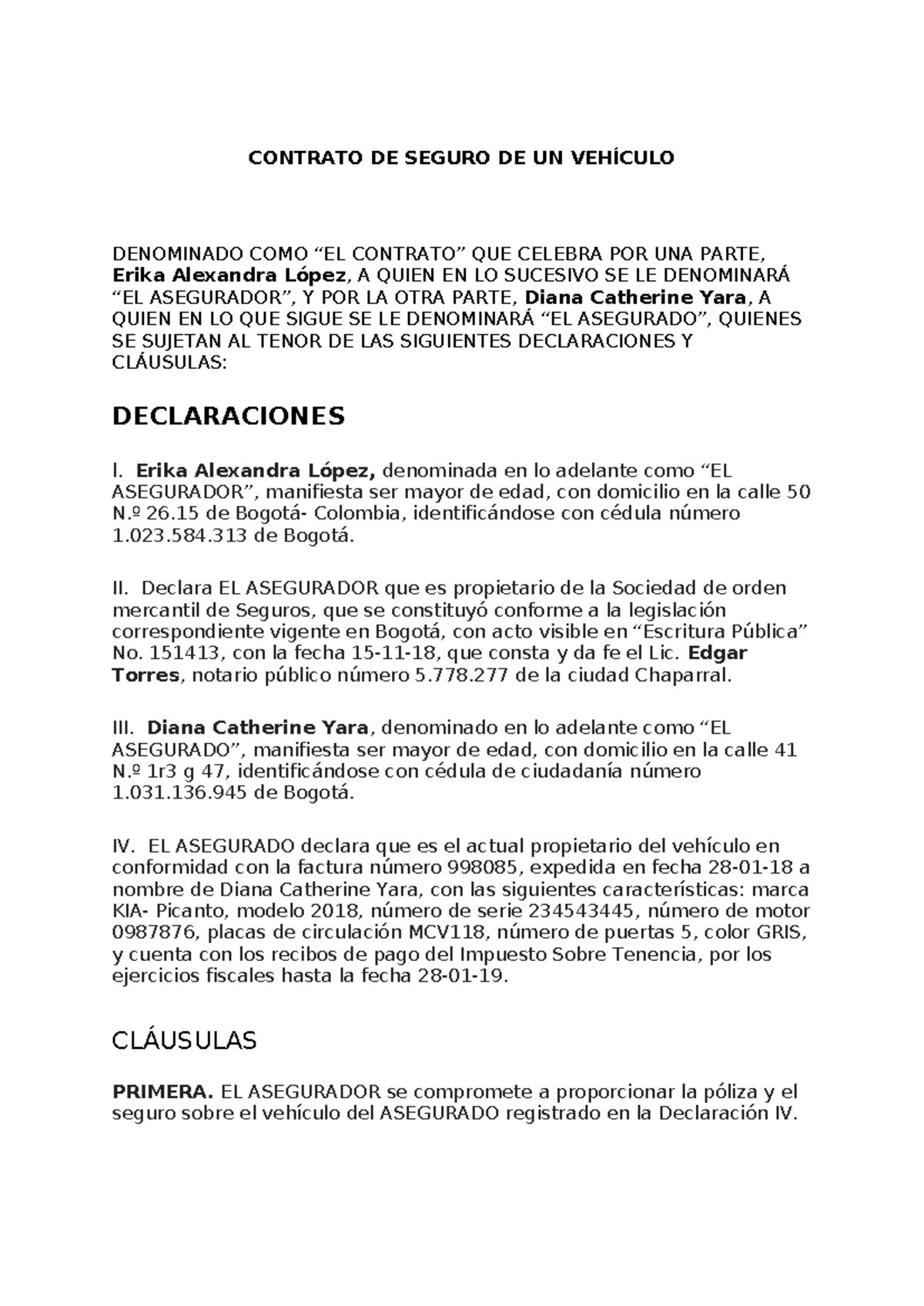 437621521 Formato Del Contrato de Seguro de Un Vehiculo - CONTRATO DE ...