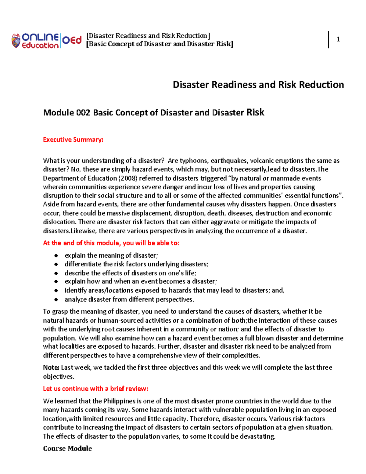 Week 002-Basic Concept of Disaster and Disaster Risk 2 - [Disaster ...