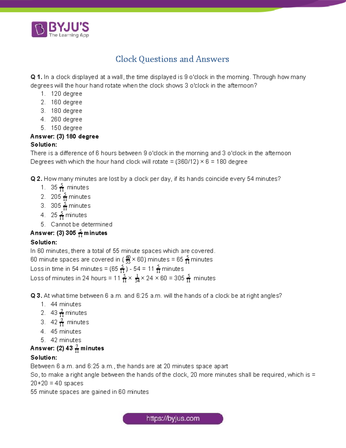 Clock Questions and Answers - In a clock displayed at a wall, the time ...