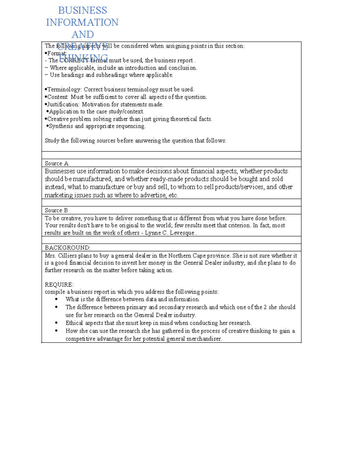 Business Report Example Students - The following aspects will be ...