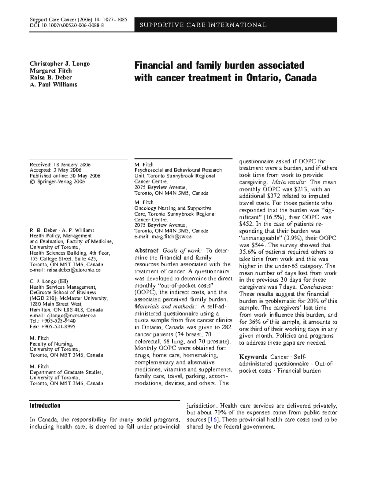 Financial and family burden associated w - Support Care Cancer (2006 ...