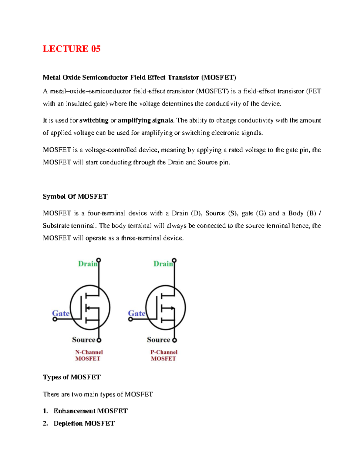 Lecture 05 Mosfet - LECTURE 05 Metal Oxide Semiconductor Field Effect ...