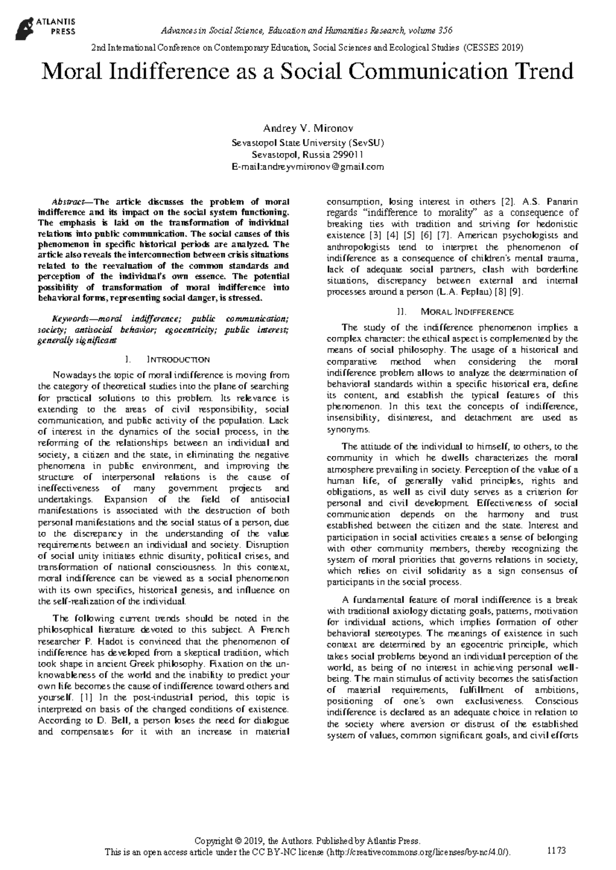 Moral Indifference as a Social Communication Trend - Mironov Sevastopol ...