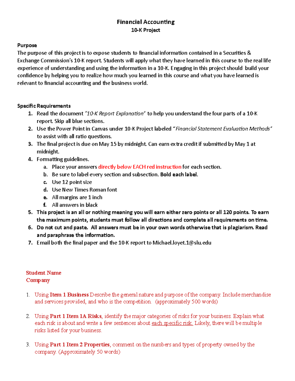 10-K Report Accounting - Financial Accounting 10-K Project Purpose The ...