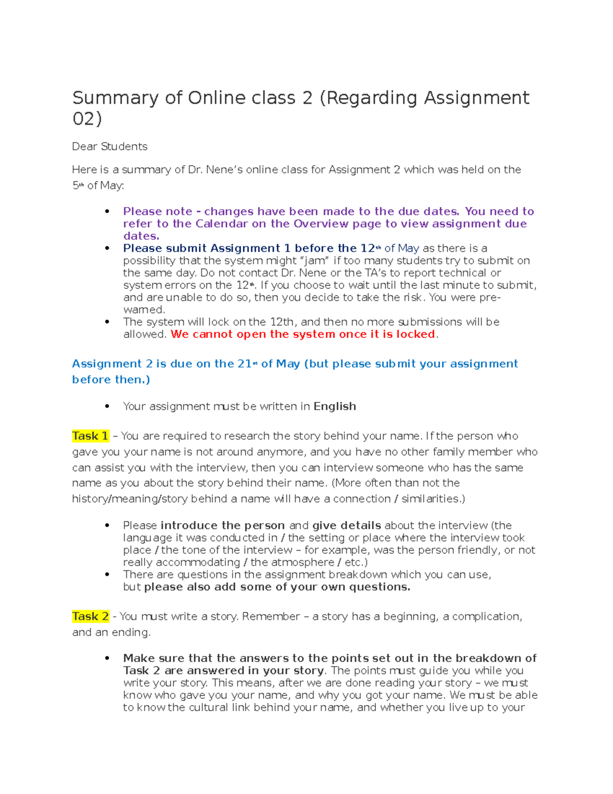 AFL , Assignment 2 Guideline - Summary of Online class 2 (Regarding Assignment 02) Dear Students ...