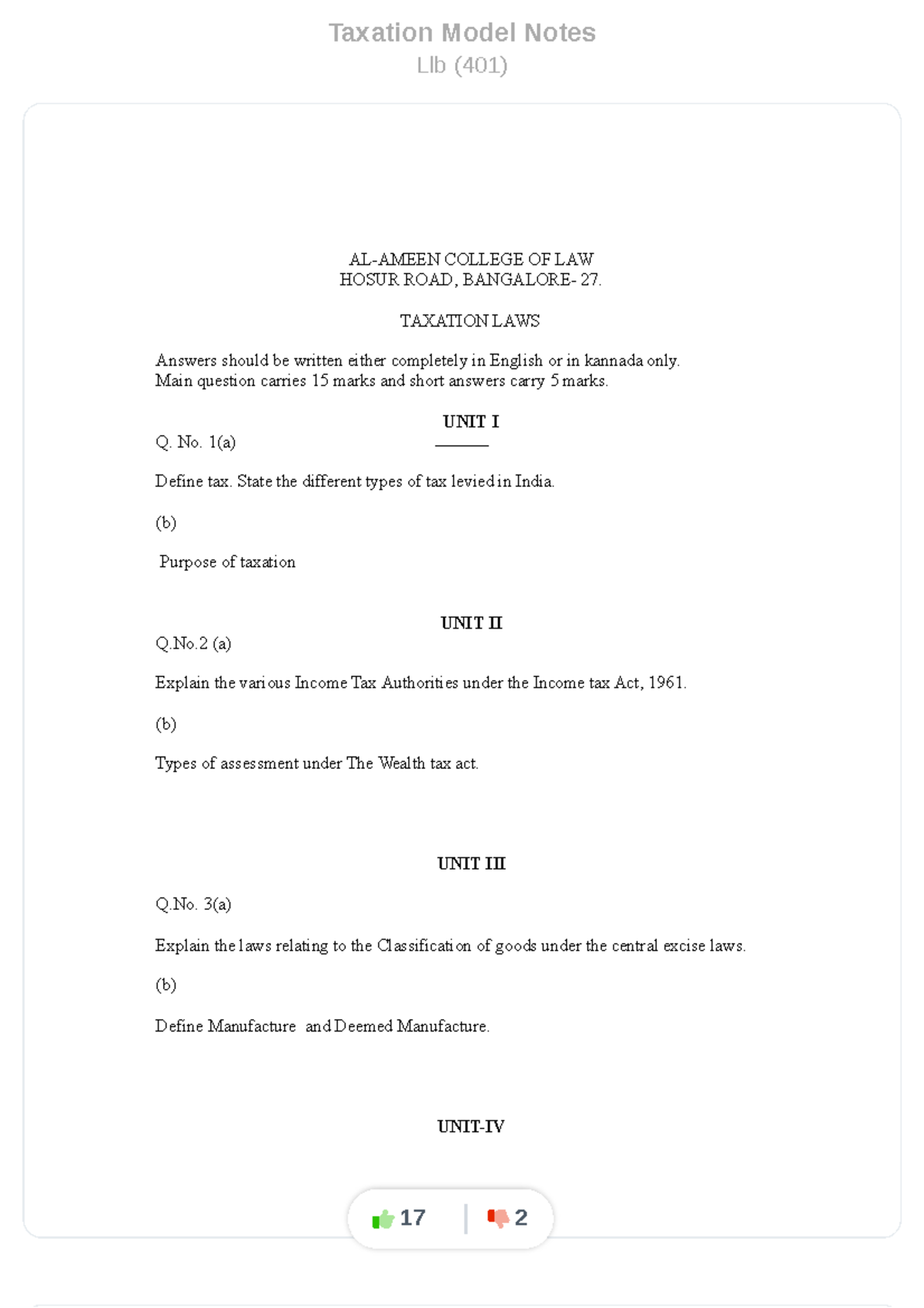 Taxation-model-notes compress - Taxation Model Notes Llb (401) AL-AMEEN ...