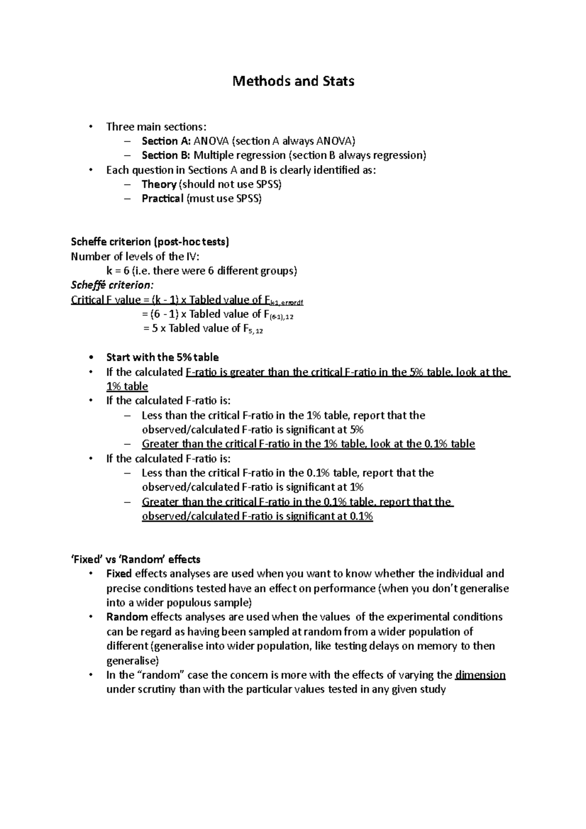 Methods and Stats revision - Methods and Stats Three main sections ...