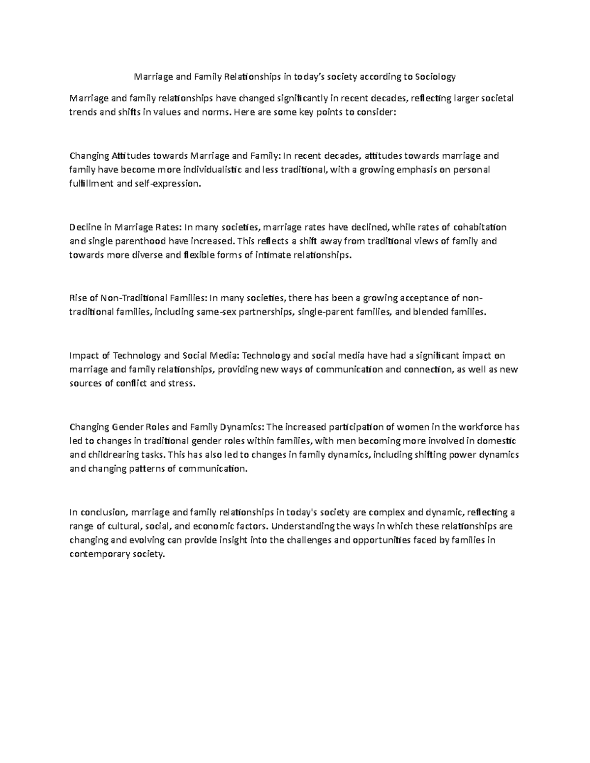 Marriage and Family Relationships in today - Here are some key points ...