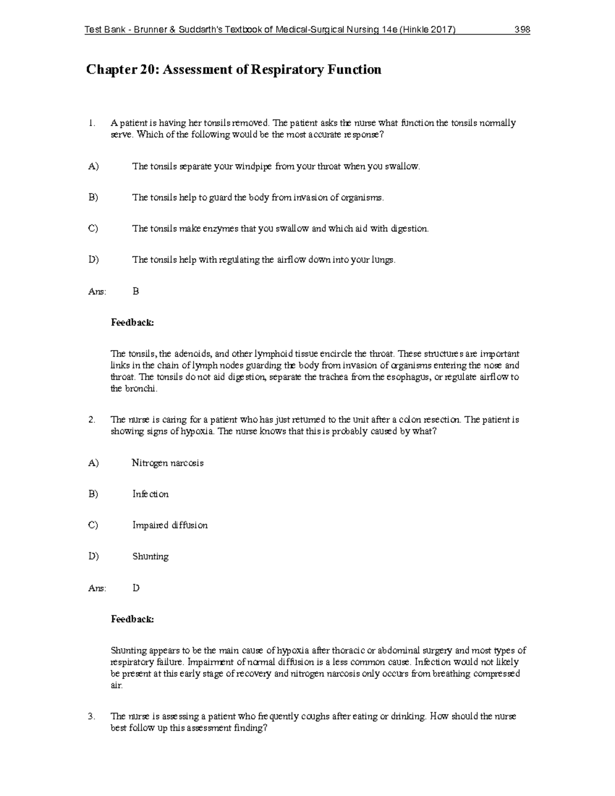 Respiratory Test Questions - Chapter 20 : Assessment of Respiratory ...