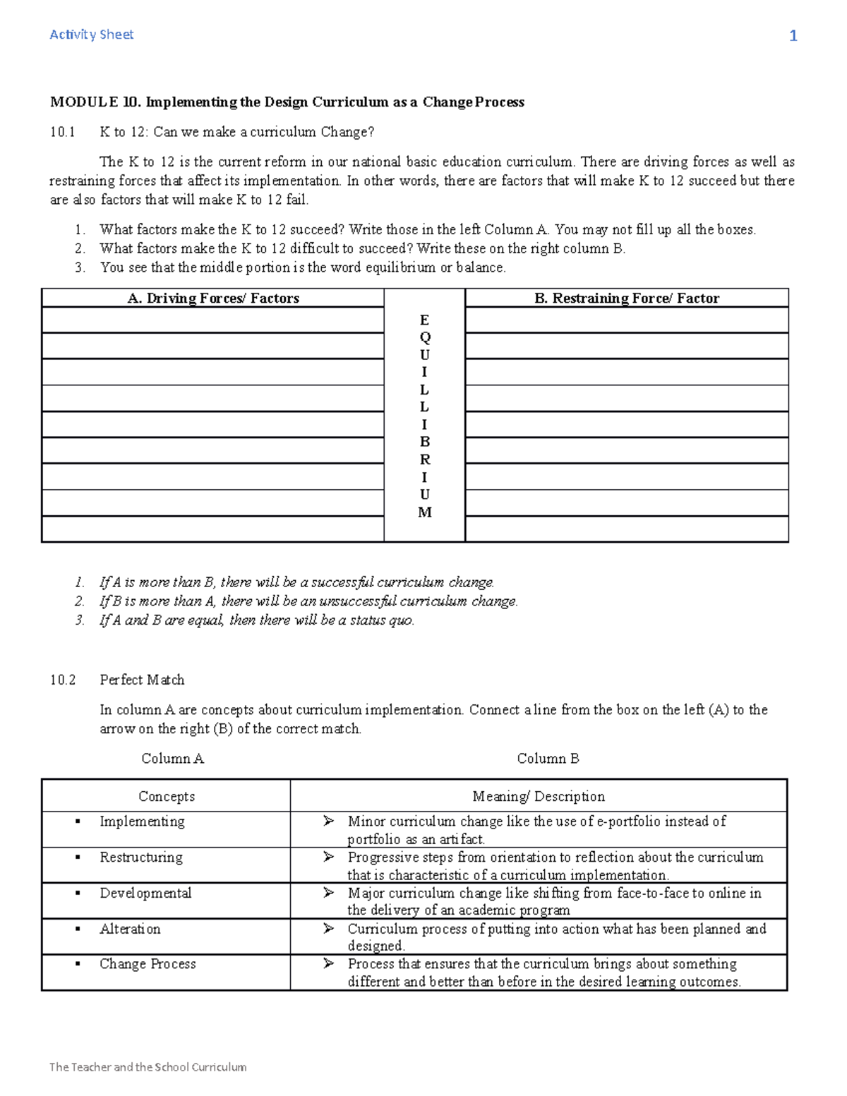 Pre Final answer sheet - none - MODULE 10. Implementing the Design ...