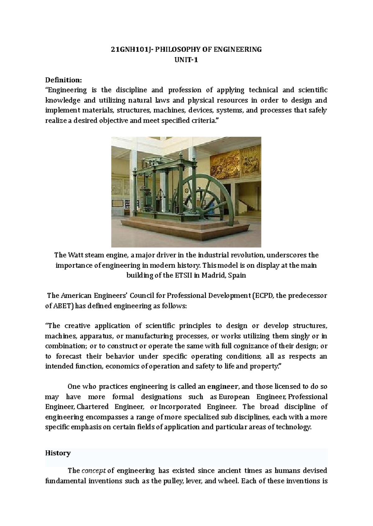 UNIT I - 21GNH101J- PHILOSOPHY OF ENGINEERING UNIT- Definition ...