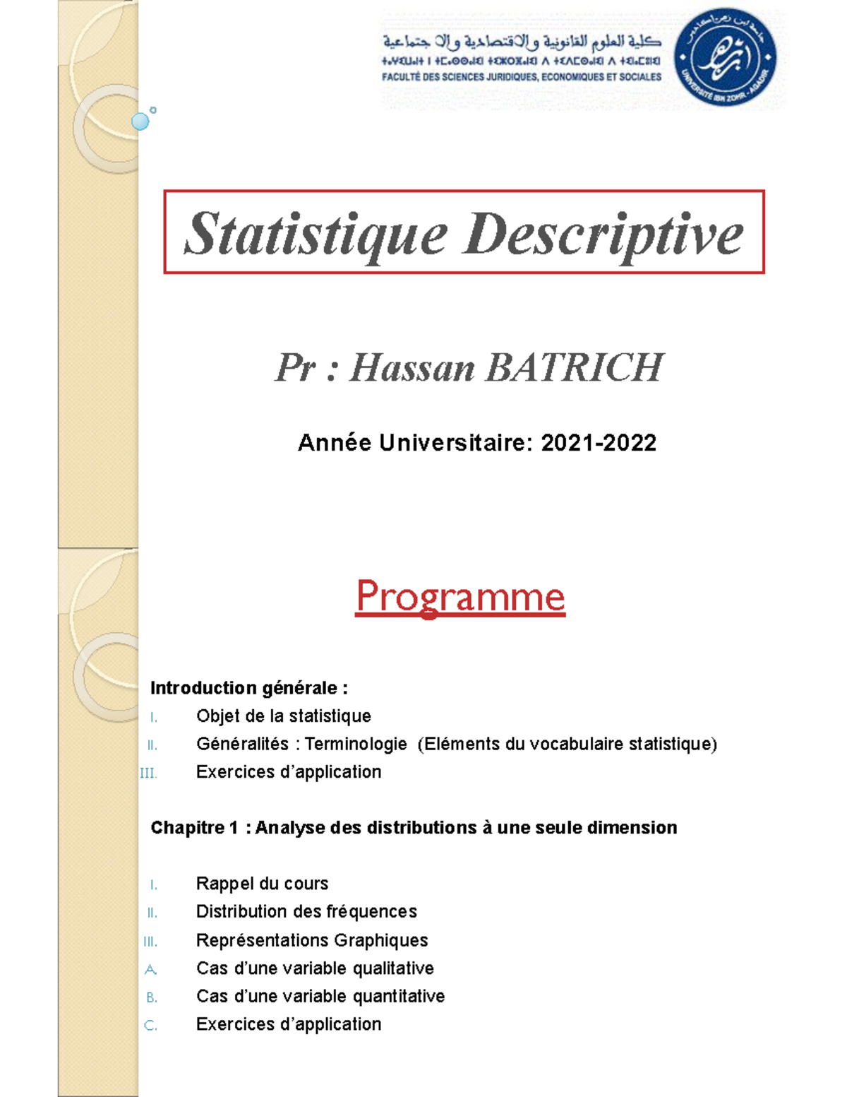 Statistique descriptive - Statistique Descriptive Année Universitaire ...