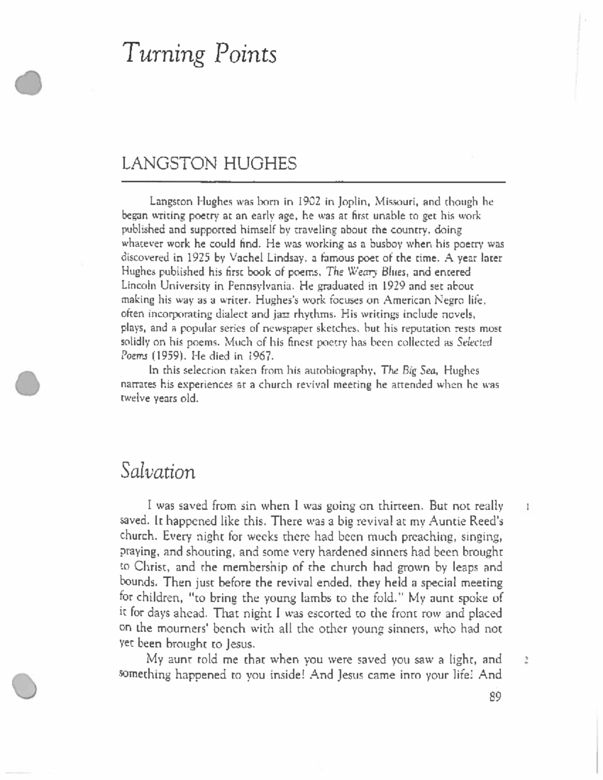 PDF Salvation reading - ........ - Turning Points LANGSTON HUGHES ...