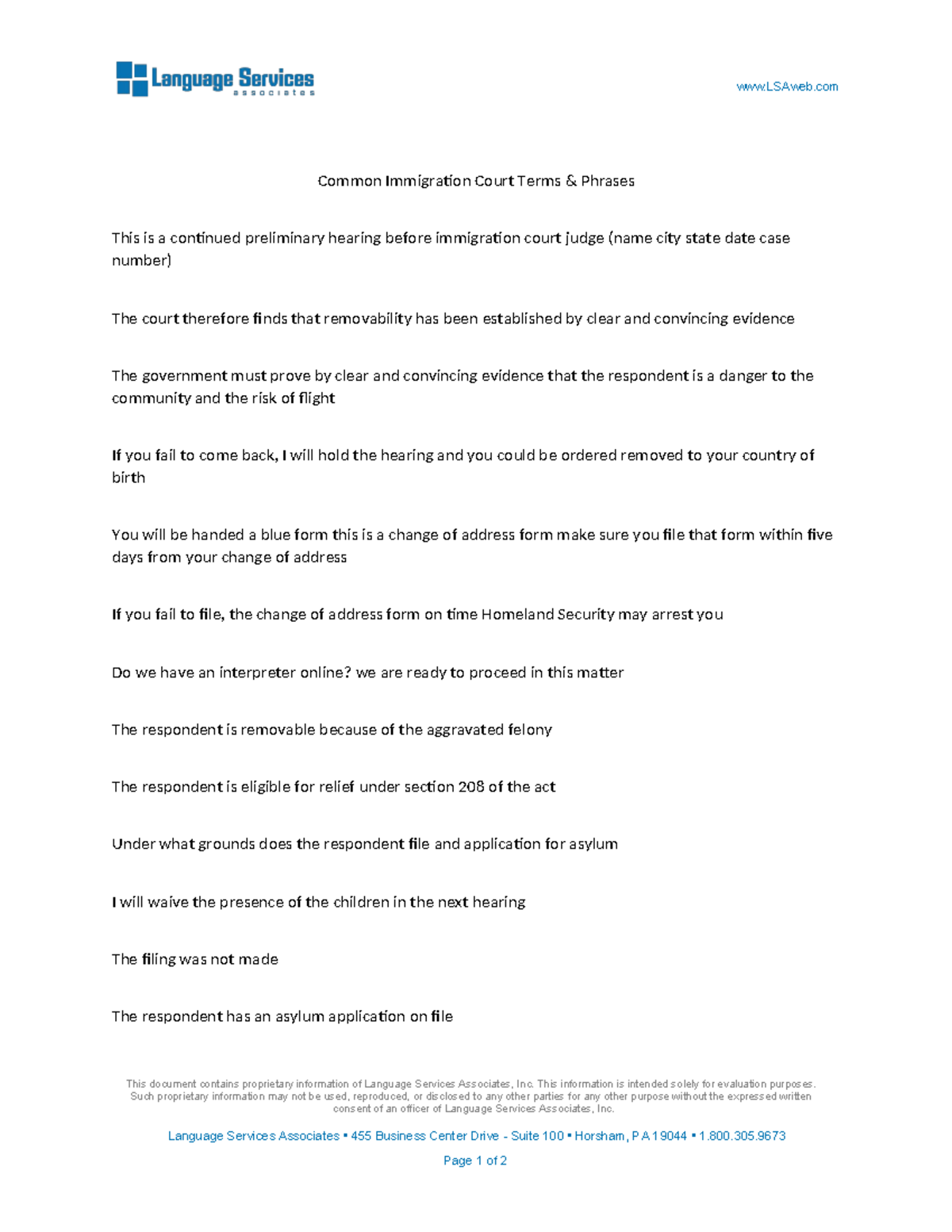 Common immigration court terms and phrases - LSAweb This document ...