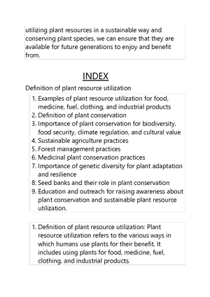 Plant Resource Utilization AND Conservation - PLANT RESOURCE ...